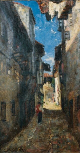 Gustave Colin | Rue d'un village du Sud-Ouest (1860) | MutualArt