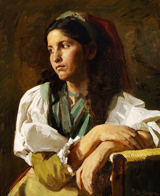 Peder Severin Krøyer | Ung Spanierinde, siddende; halv Profil. Young ...