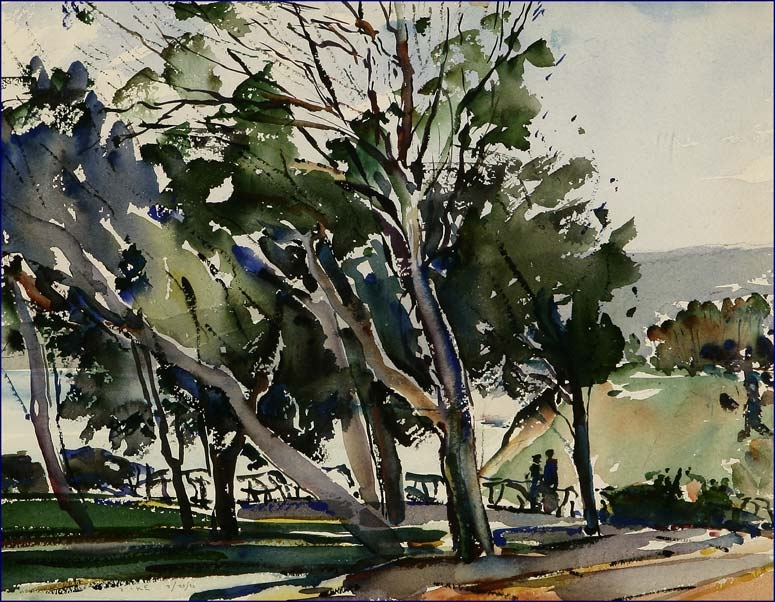 Phil Dike | Figures overlooking coast (probably Santa Monica, CA) (1930 ...