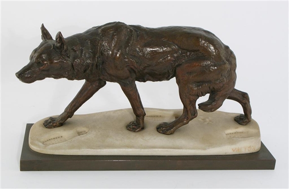 Charles Valton | A wolf following footprints in the snow | MutualArt