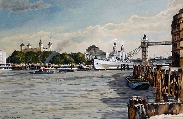 Bert Wright | HMS Belfast beside the Tower | MutualArt