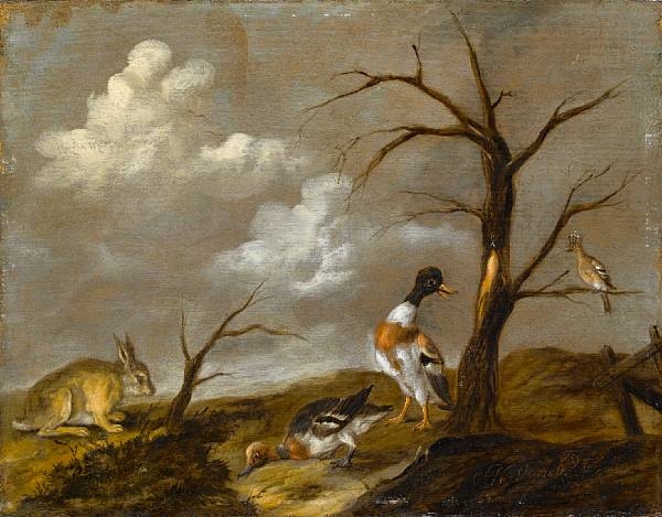 Jan Vonck | A rabbit with wildfowl in a landscape | MutualArt