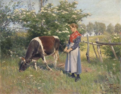 Oskar Frenzel | The milkmaid (1892) | MutualArt