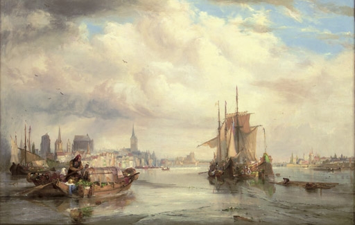George Balmer | Market barges on the Rhine at Cologne (1835) | MutualArt
