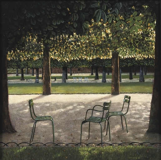 Julien Landa | Chestnutpark with green chairs (2000) | MutualArt