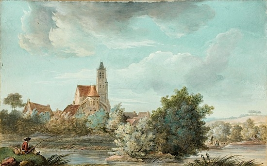 Alexis Nicolas Perignon I | PAYSAGE ANIME AU PECHEUR DEVANT UNE EGLISE ...