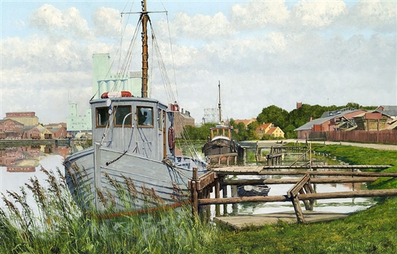 Ole Ring | View of Næstved Harbour (1960) | MutualArt