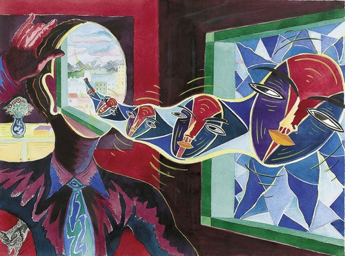 Claude Sandoz | Phantastisches Interieur mit Figuren | MutualArt