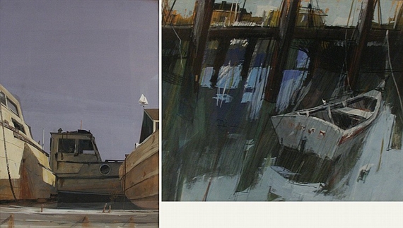 Vern Broe | TWO NAUTICAL SCENES Boats at Dock; Dingy | MutualArt