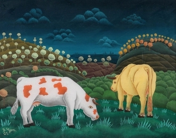 Josip Generalic | Zwei Kühe in hügeliger Landschaft (1961) | MutualArt