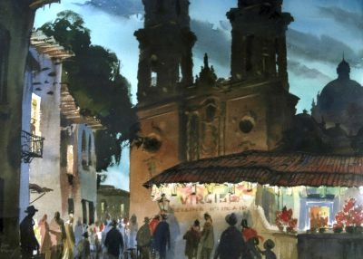 John Pike | John Pike Watercolor Panning for Gold | MutualArt