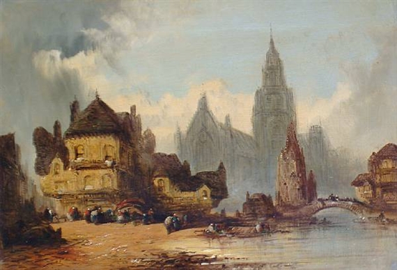 Henry Foley | Town scenes, a pair (19th Century) | MutualArt