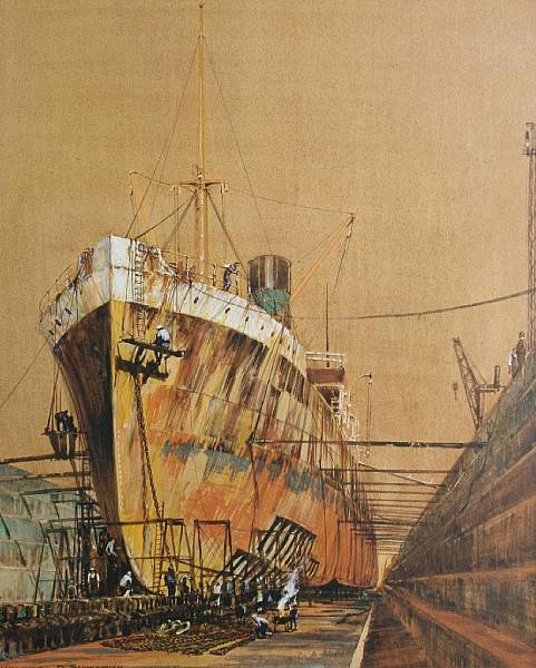 Kenneth D. Shoesmith | View of a large liner being built | MutualArt