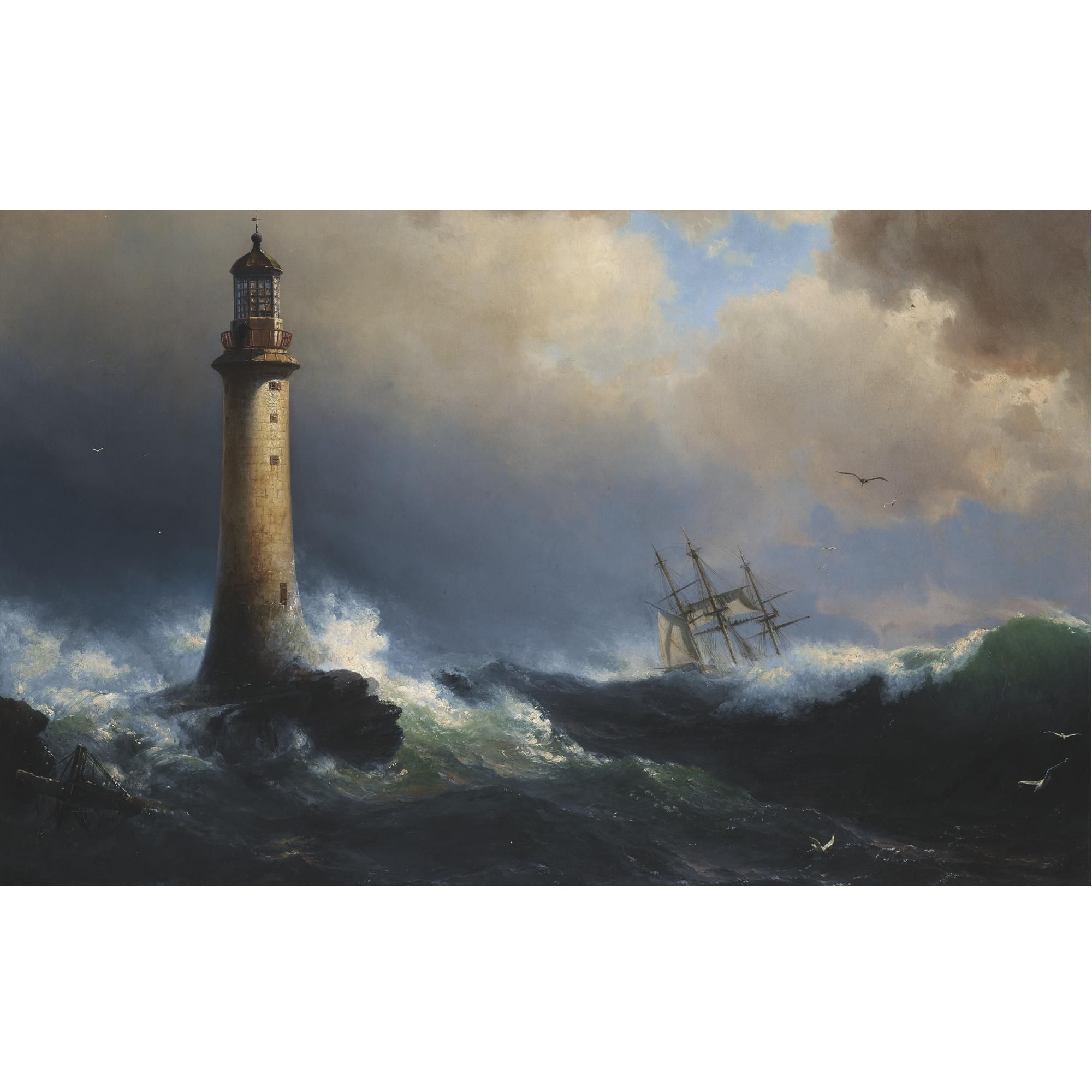 Vilhelm Melbye | Shipping off the Eddystone Lighthouse | MutualArt