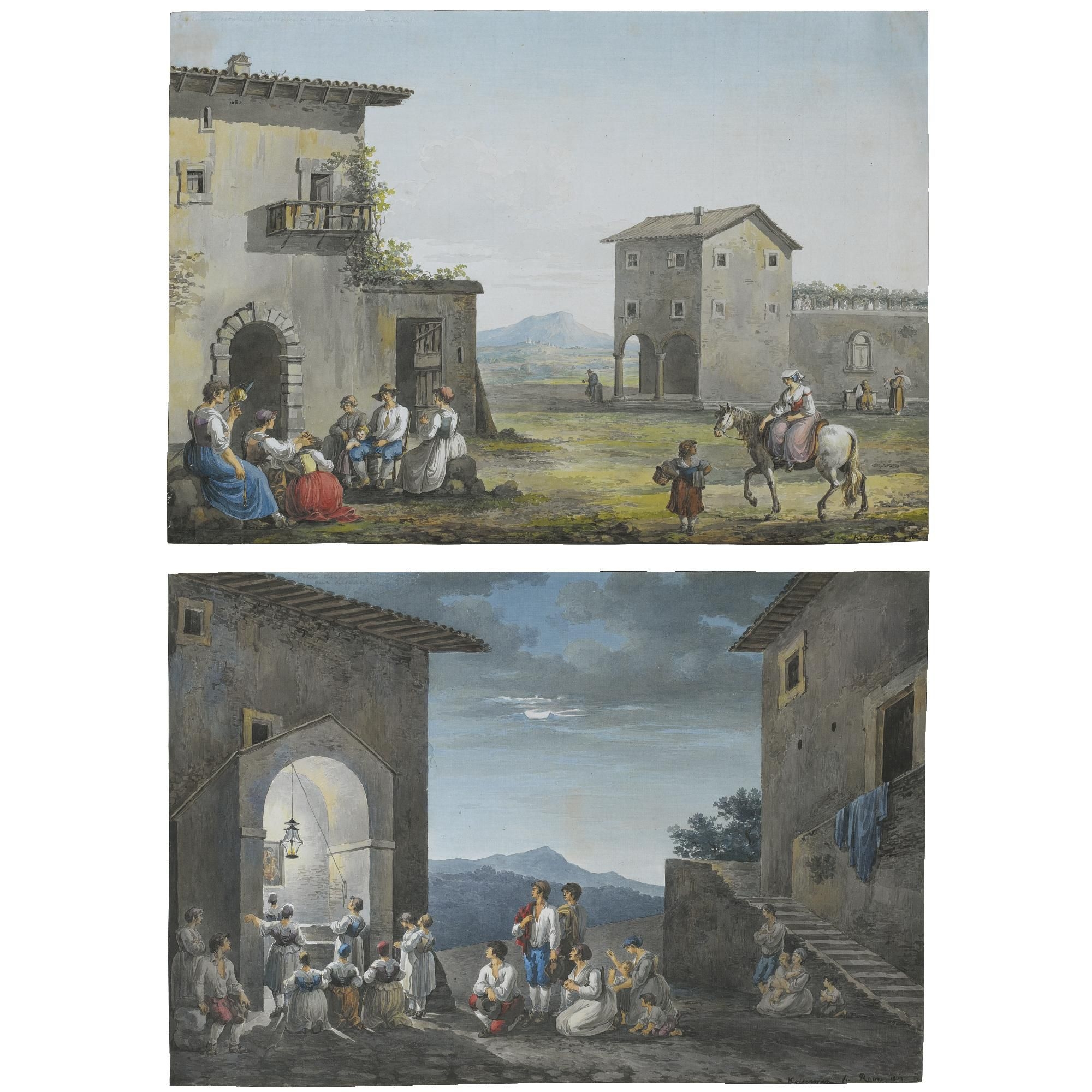 Kaisermann Franz | a) a scene in the roman campagna: a family seated ...