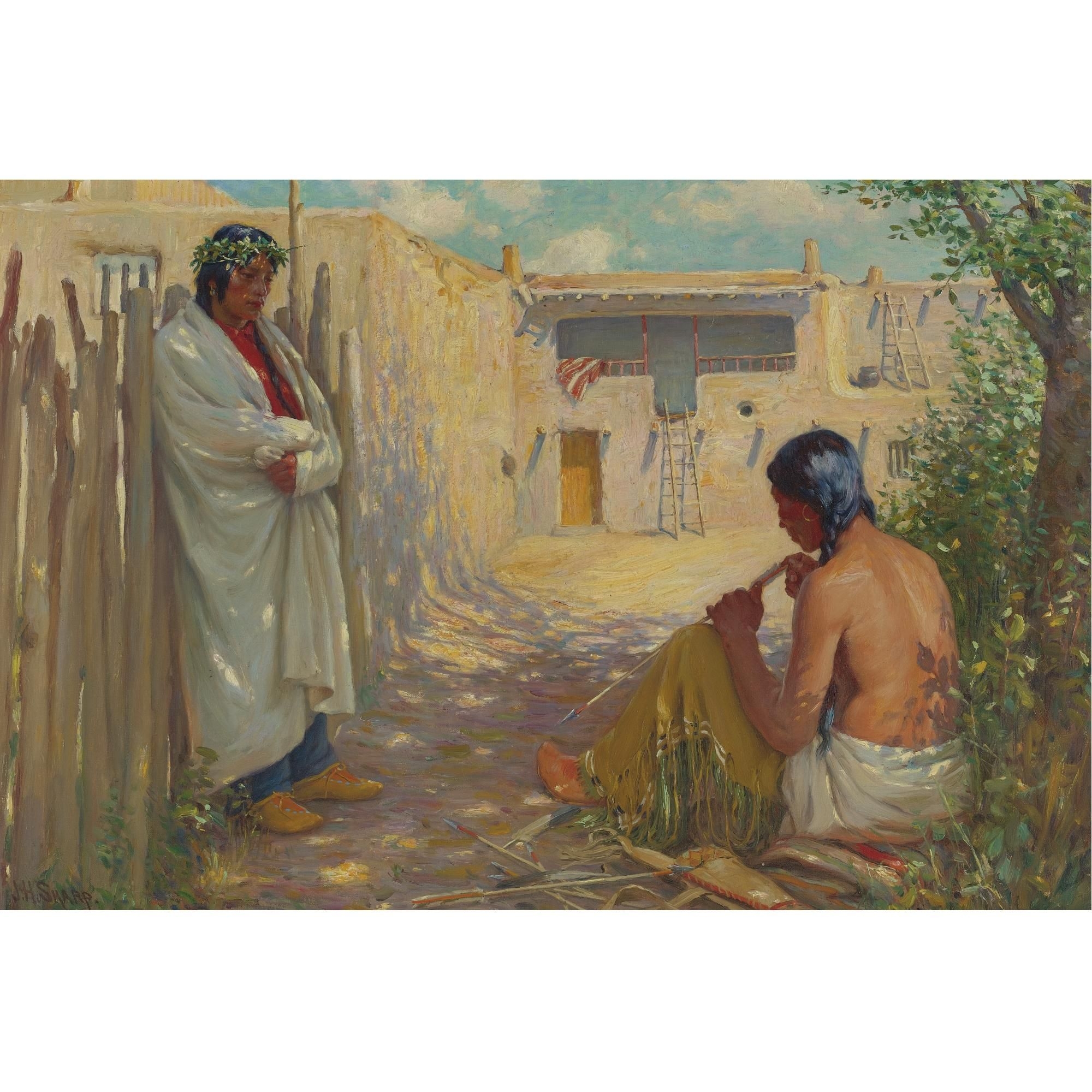 Joseph Henry Sharp | Sharpening Arrows | MutualArt