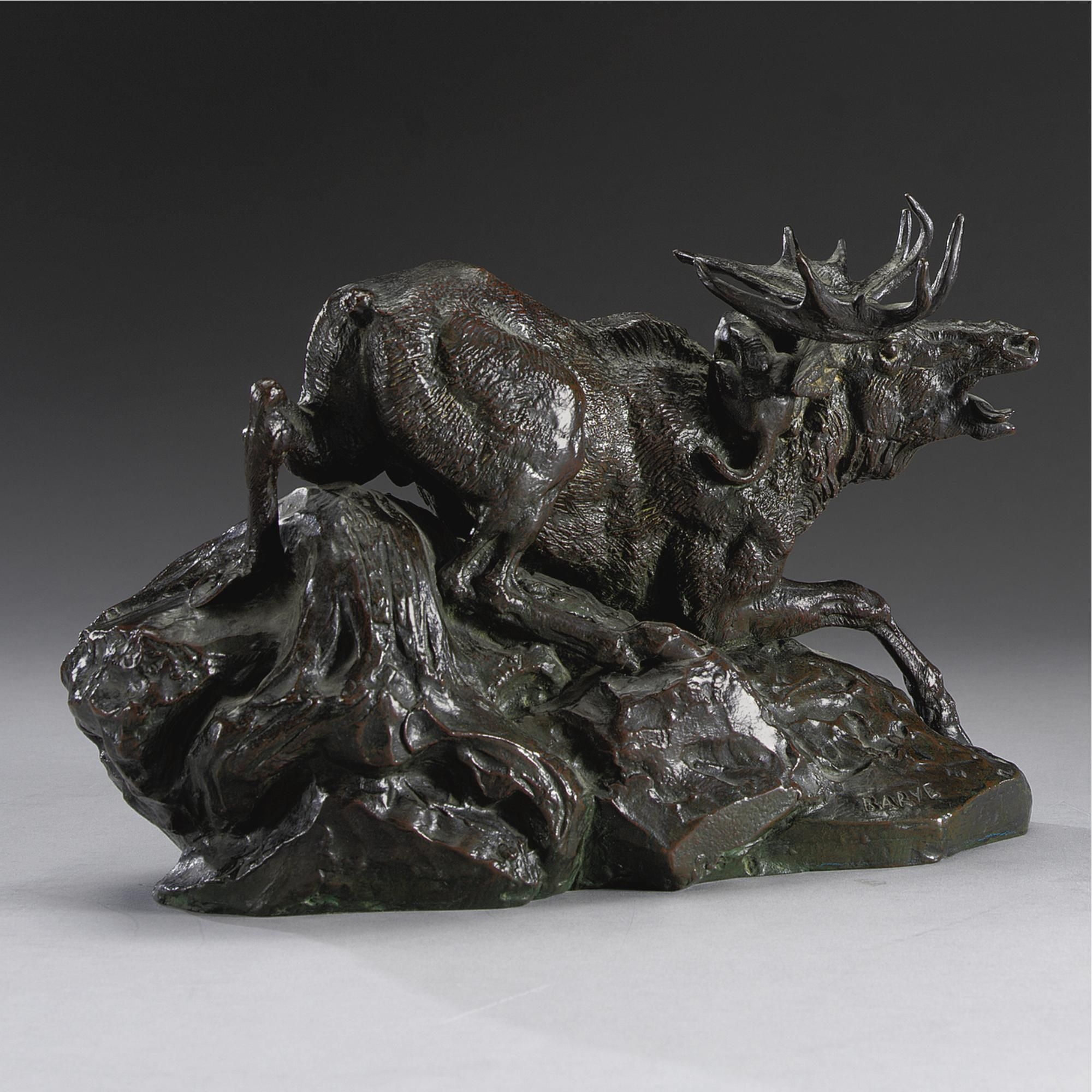 Antoine-Louis Barye | Élan surprised par un lynx (Elk surprised by a ...