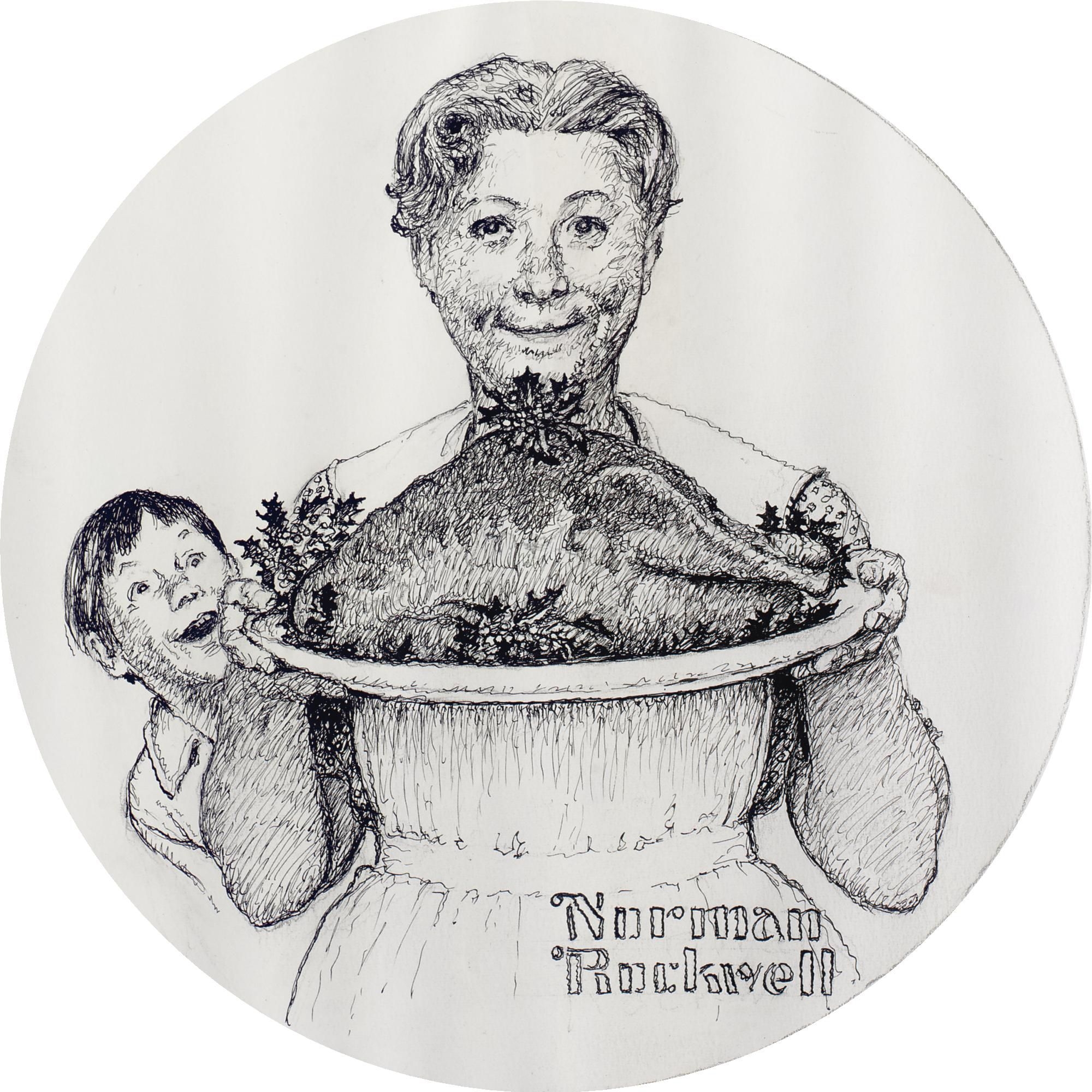 Norman Rockwell | Mother Holding a Platter with Turkey (1973) | MutualArt