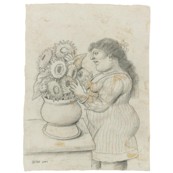 Fernando Botero | Mujer con florero de girasoles | MutualArt