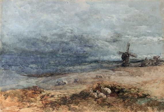 David Cox Sr. | SHEEP GRAZING BY A WINDMILL - A STORM APPROACHING ...
