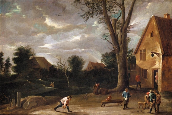 David Teniers the Younger | PEASANTS PLAYING SKITTLES BEFORE A TAVERN ...