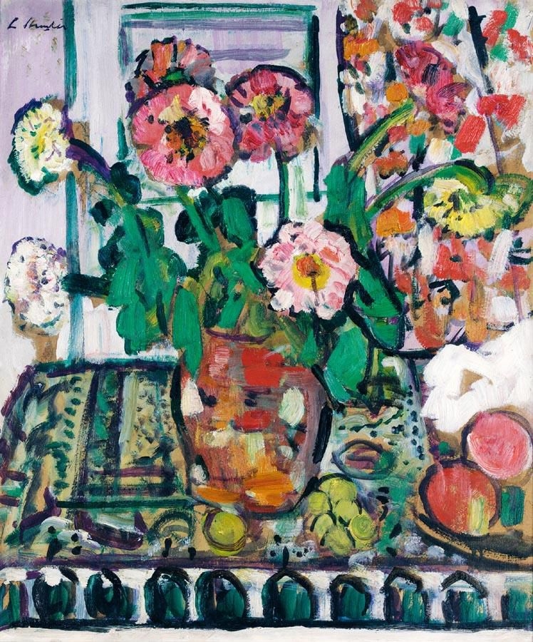 George Leslie Hunter | STILL LIFE WITH DAHLIAS AND FRUIT | MutualArt