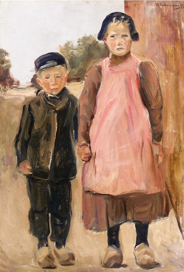 Max Liebermann | JUNGE UND MÄDCHEN AUF DER DORFSTRASSE (BOY AND GIRL ON THE VILLAGE ROAD ...