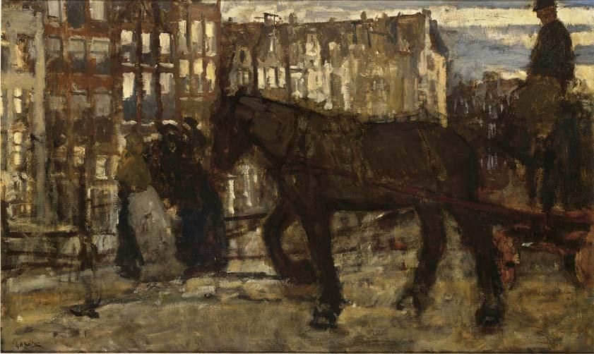 George Hendrik Breitner | A HORSE-CART ON AN AMSTERDAM BRIDGE | MutualArt