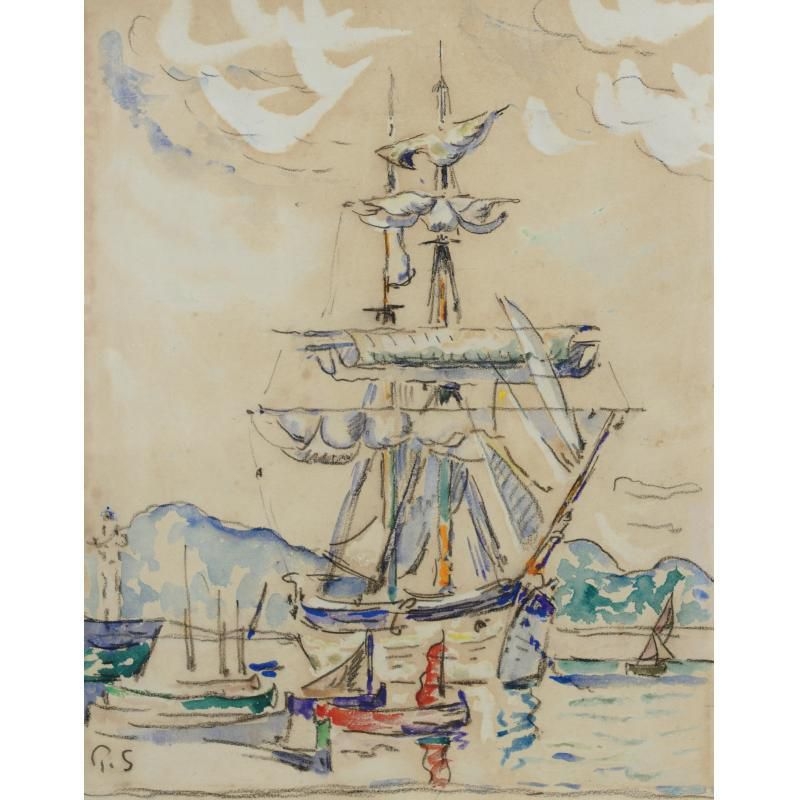 Paul Signac | TWO-MASTED SAILBOAT AT ANCHOR | MutualArt