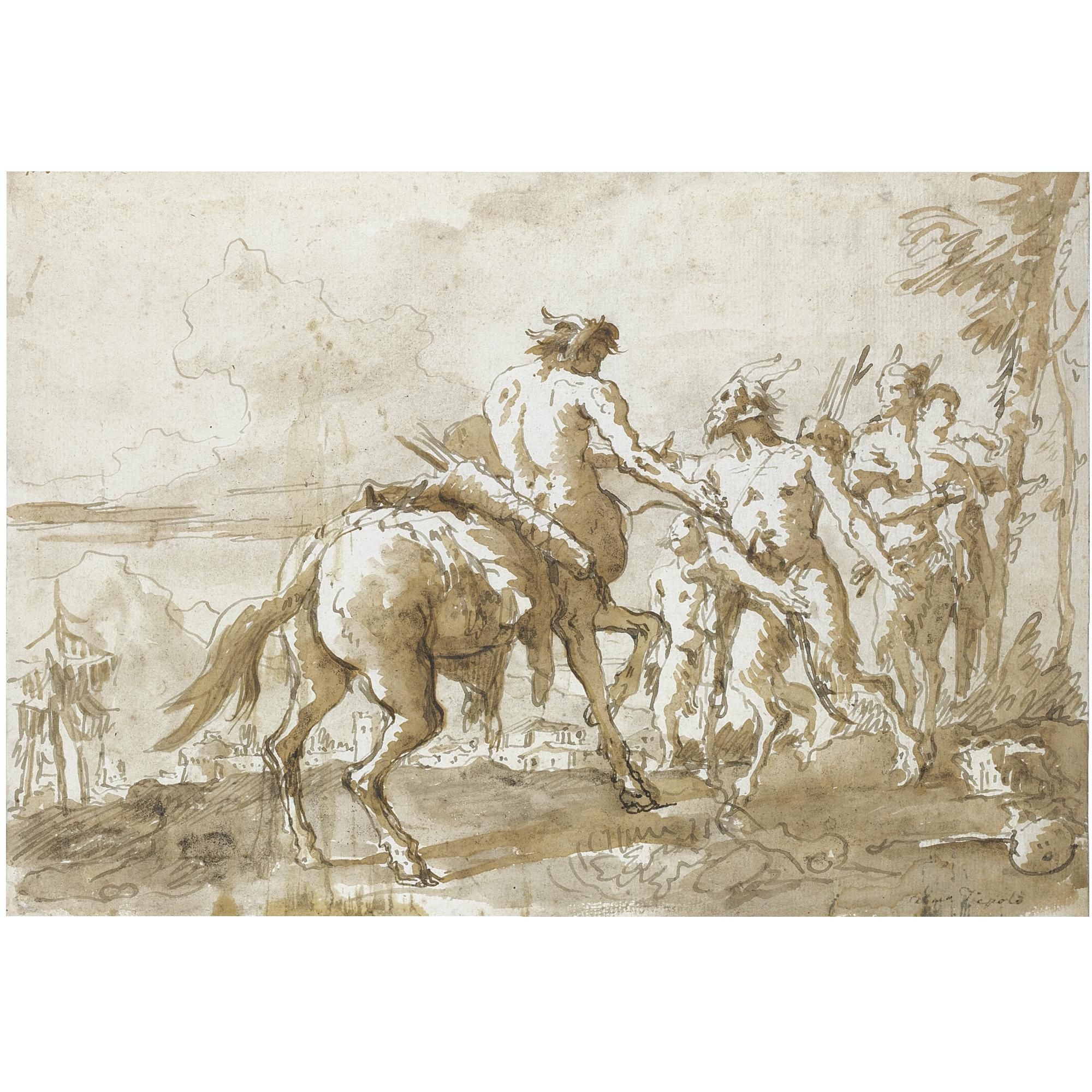 Giovanni Domenico Tiepolo | a centaur meeting a faun and his family ...