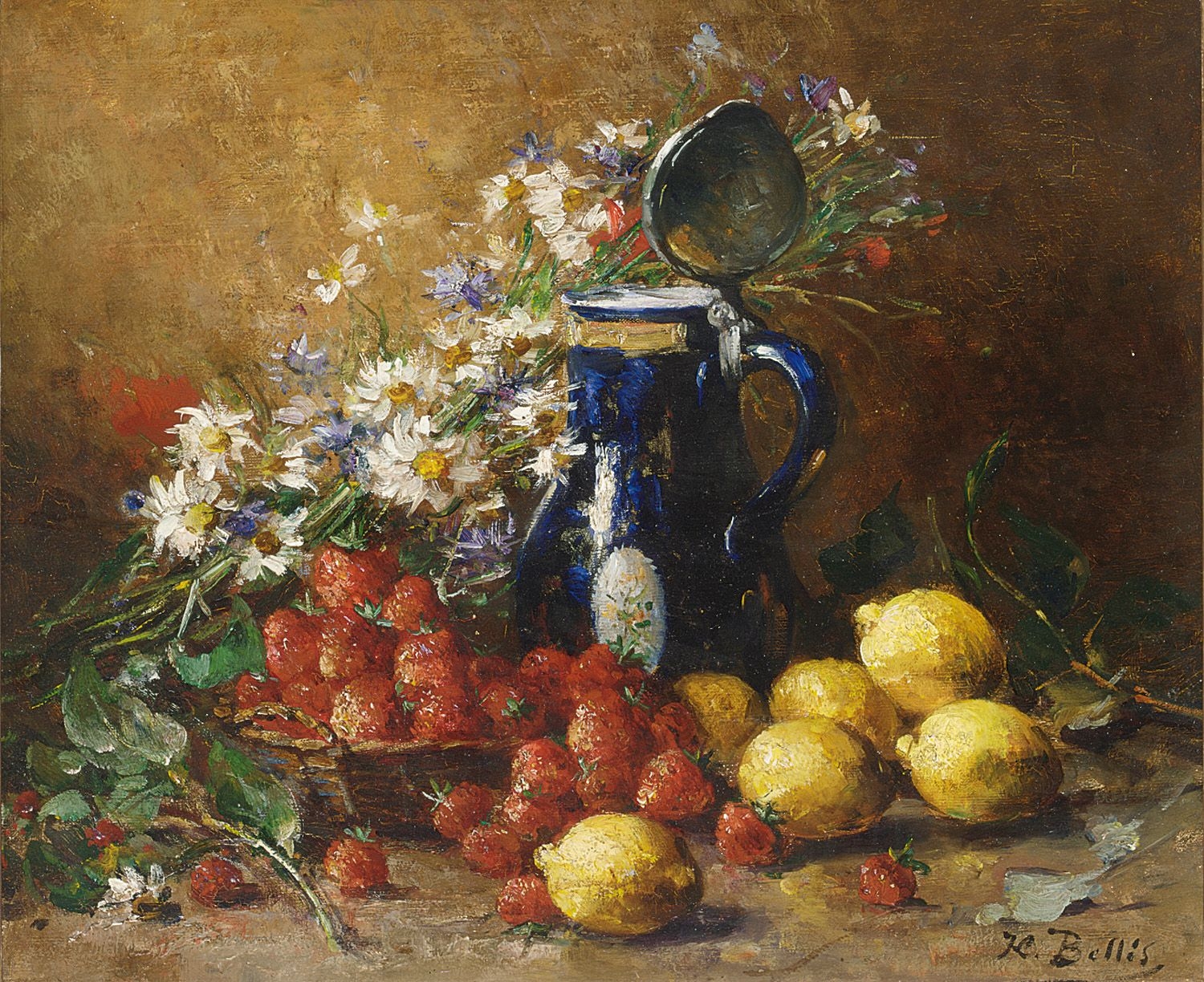 Hubert Bellis | a still life with lemons, strawberries and flowers ...