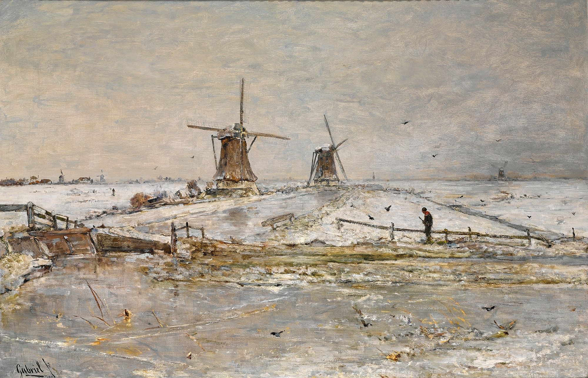 Paul Joseph Constantin Gabriel | snow covered windmills near overschie ...