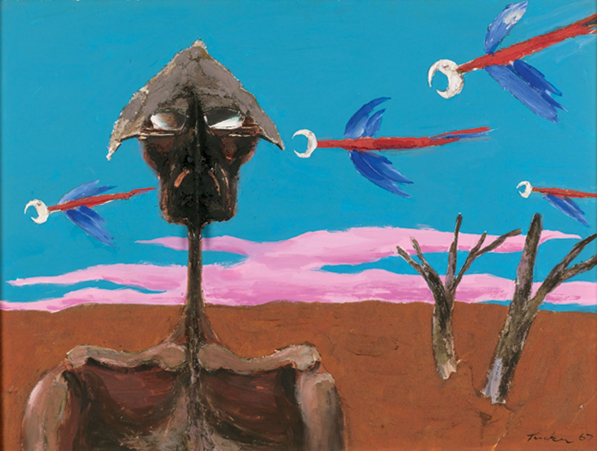 Albert Tucker | EXPLORER ATTACKED BY PARROTS | MutualArt