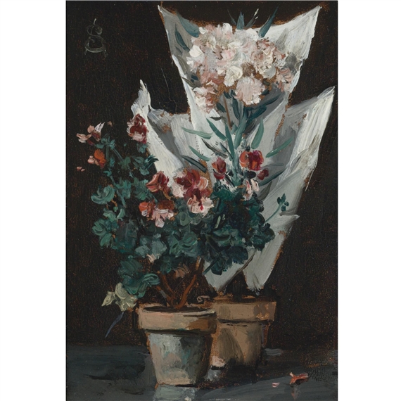 Alfred Stevens | STILL LIFE WITH POTTED GERANIUMS | MutualArt