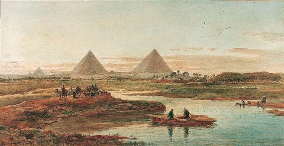 Edward Angelo Goodall | view of the pyramids from the nile | MutualArt