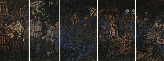 Mikhail Yakovlev | A SET OF FIVE WALL PANELS ILLUSTRATING THE LIFE OF ...