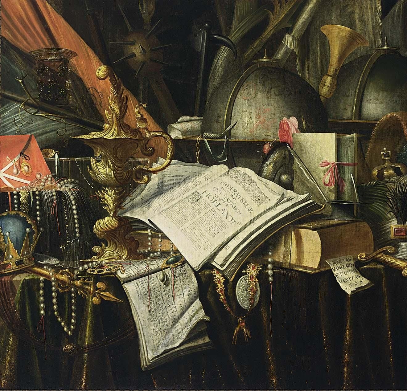 Edwaert Collier | A VANITAS STILL LIFE WITH BOOKS, GLOBES, A SILVER ...