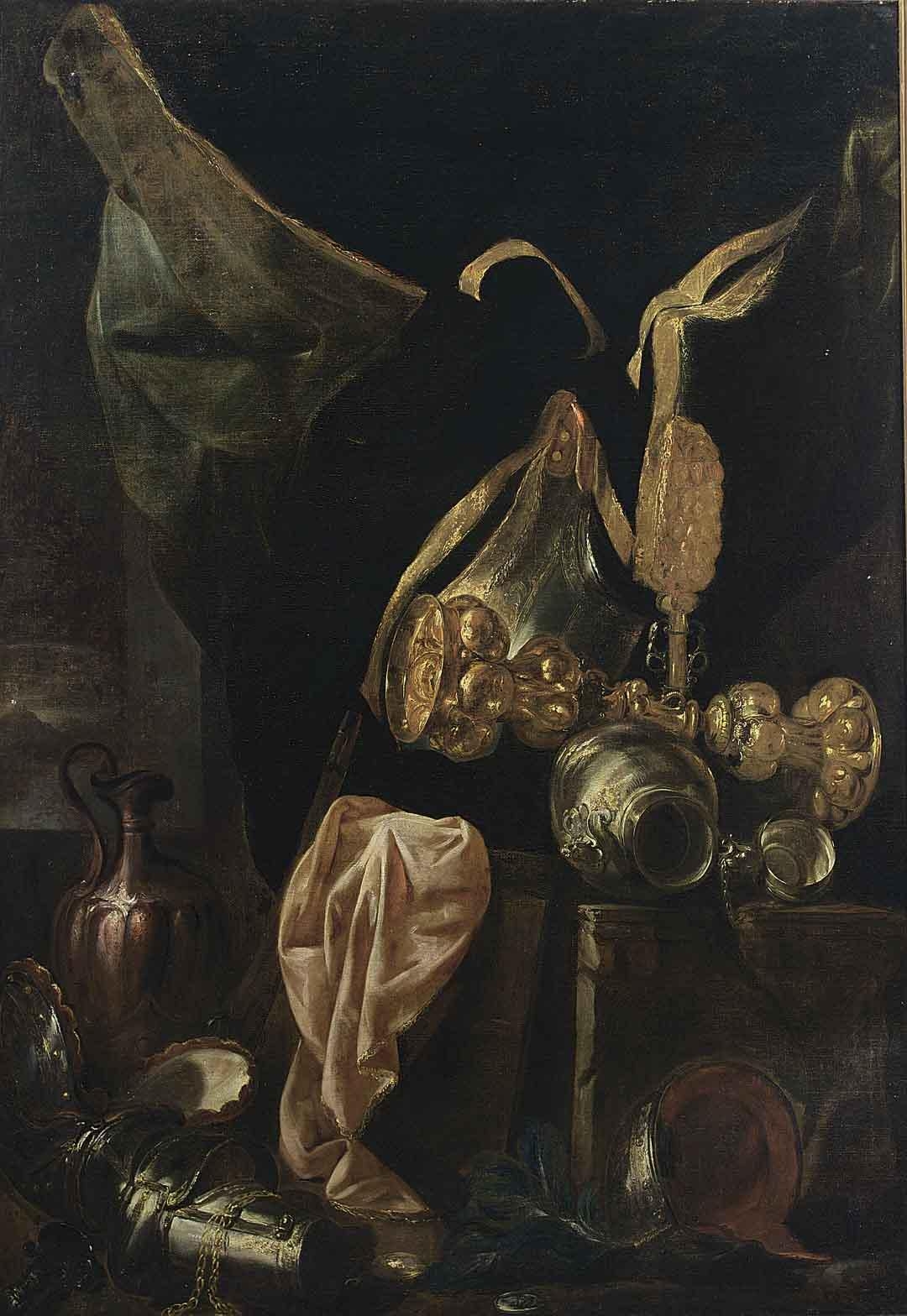 Pieter Boel | A STILL LIFE WITH ARMOUR, A SILVER-GILT CUP, A COPPER JUG ...