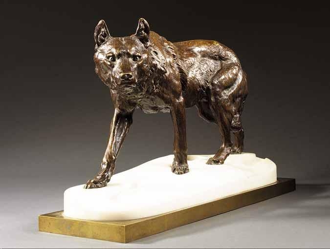 Charles Valton | A WOLF STALKING FOOTPRINTS IN THE SNOW | MutualArt