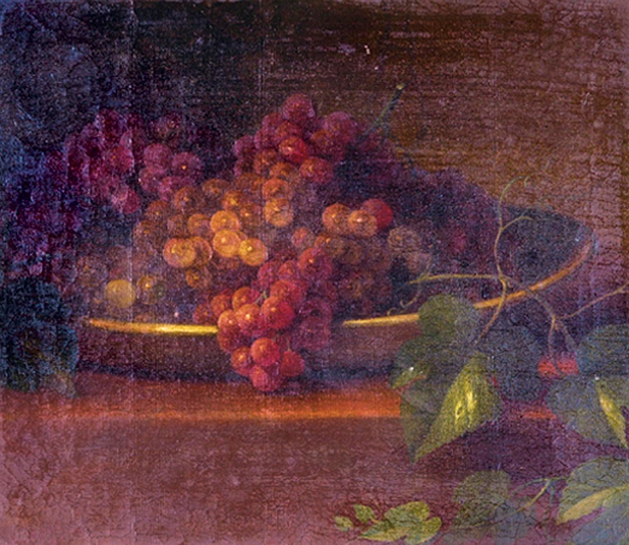 George Henry Hall | STILL LIFE WITH GRAPES IN A DISH ON A TABLE | MutualArt
