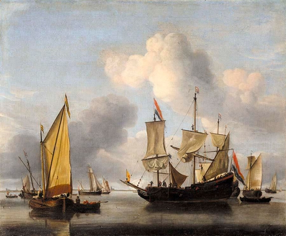 Willem van de Velde II | A DUTCH FLUTE, A SMALSCHIP AND OTHER SHIPPING ...