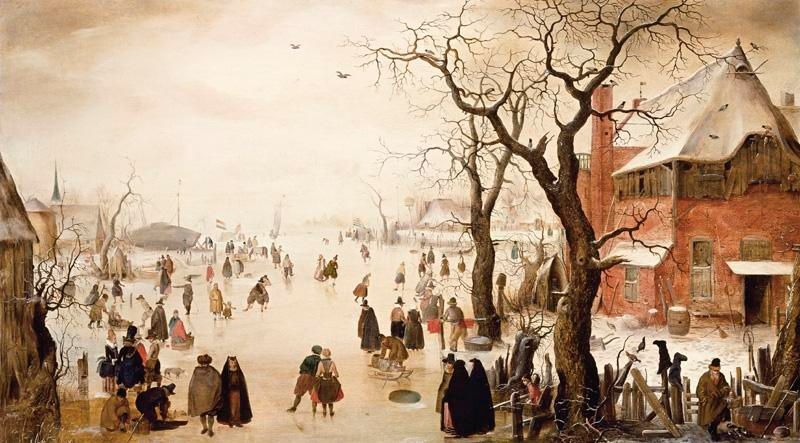 Hendrick Avercamp | A WINTER SCENE WITH MANY FIGURES SKATING ON A FROZEN RIVER | MutualArt