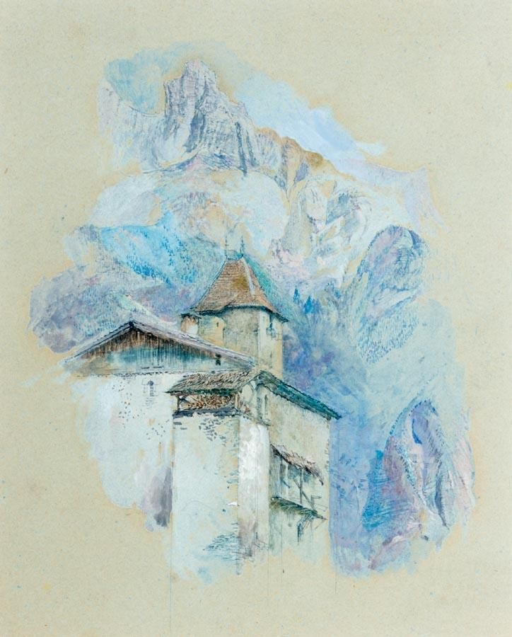 John Ruskin | A BUILDING AND A TOWER IN THE ALPS | MutualArt