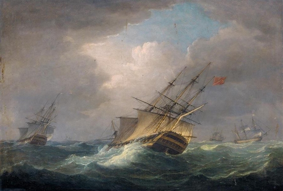 Thomas Whitcombe | A NAVAL SQUADRON IN A HEAVY SWELL | MutualArt