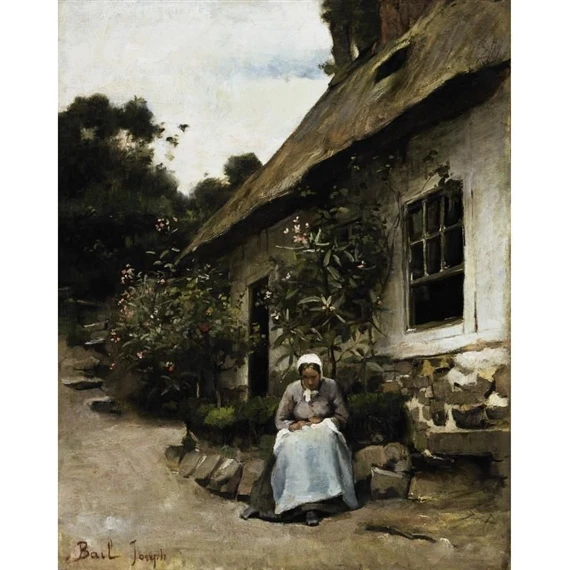 Joseph Bail | FRENCH, 1862-1921 WOMAN SEWING IN FRONT OF HER COTTAGE ...