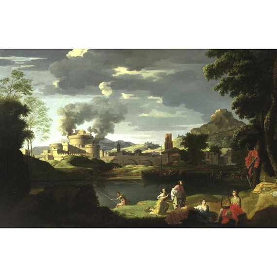 Nicolas Poussin | ITALIANATE LANDSCAPE WITH FIGURES BY A RIVER AND A ...
