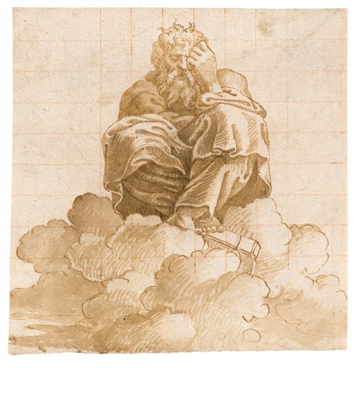 Giulio Romano | A MALE FIGURE SEATED ON CLOUDS: PART OF A DESIGN FOR A ...
