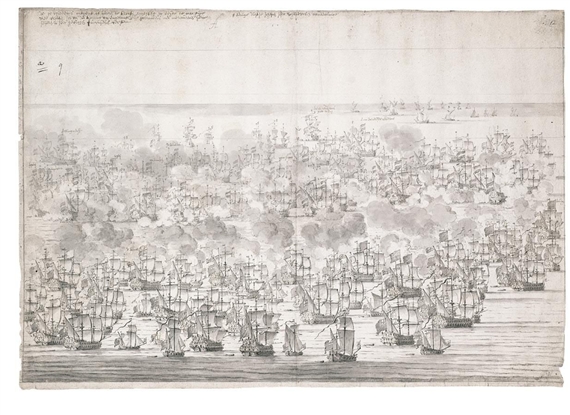 Willem van de Velde the Elder | THE BATTLE OF LOWESTOFT, 10 AM | MutualArt