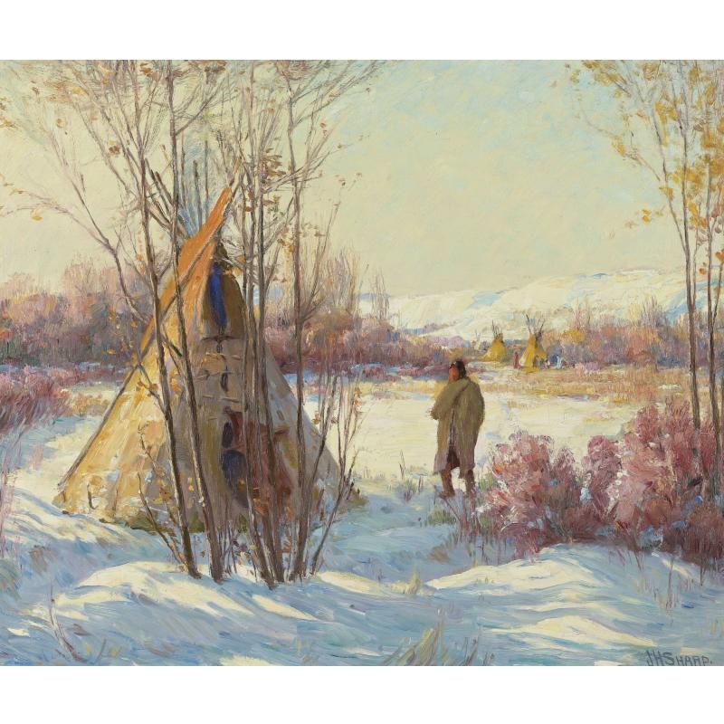 Joseph Henry Sharp | OCTOBER MORNING-CROW TEEPEES IN MONTANA | MutualArt