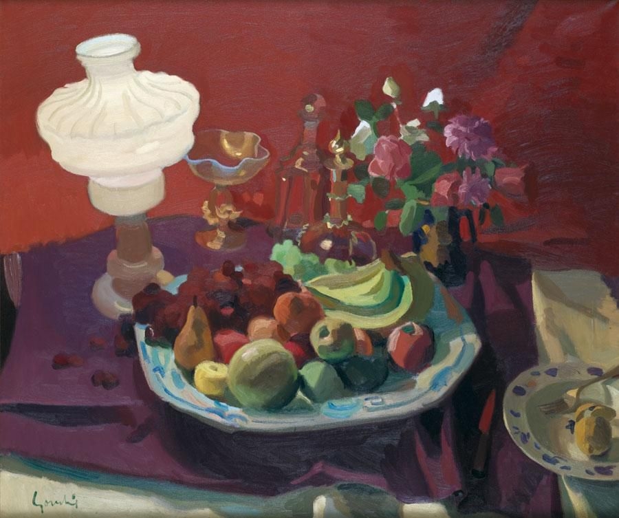 Alexander Goudie | still life with fruit and flowers by lamplight ...
